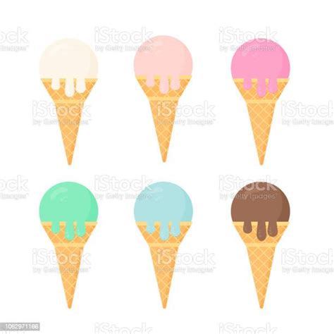 와플 콘에 다채로운 아이스크림의 집합입니다 6 다른 맛입니다 여름 디저트 벡터 일러스트 레이 션 아이 들을 위한 맛 있는 과자 개체 그룹에 대한 스톡 벡터 아트 및 기타