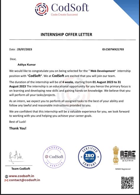 Aditya Kumar On Linkedin Codsoft Training Startup Mnccompany Codsoftinternship Intership