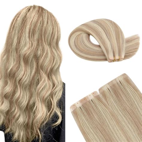 Youngsee Pu Hole Flat Weft Extensions Virgin Human Hair Beige Blonde P8 60