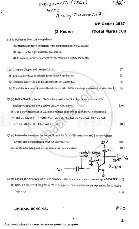 Analog Electronics 1 2014 2015 Be Electronics And Telecommunication Engineering Semester 3 Se