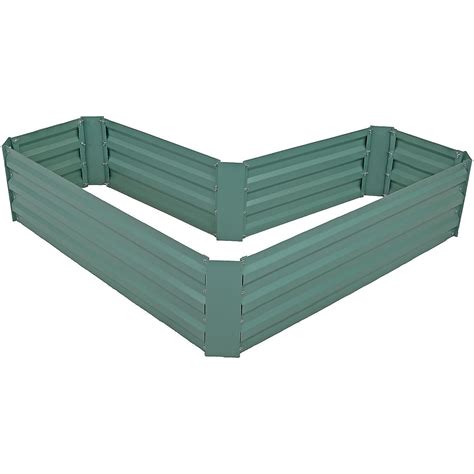 Sunnydaze Galvanized Steel L Shaped Raised Garden Bed Green