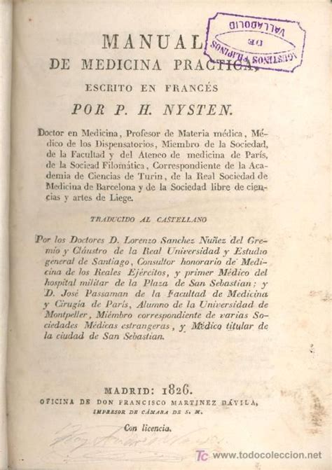 MANUAL DE MEDICINA PRACTICA POR P H NYSTEN MADRID 1826