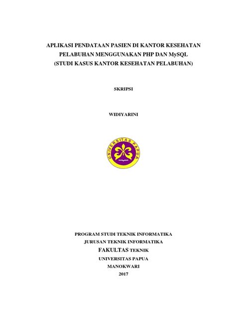 Aplikasi Pendataan Pasien Di Kantor Kesehatan Pelabuhan Menggunakan Php Dan Mysql Pdf