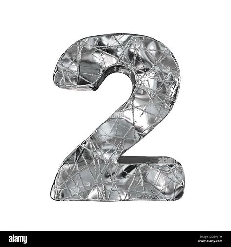 Grunge Aluminium Foil Font Number 2 Two 3d Render Illustration Isolated