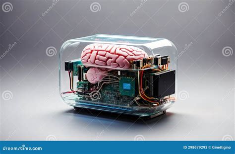 hybrid ai processor connected to a human brain inside a clear glass jar