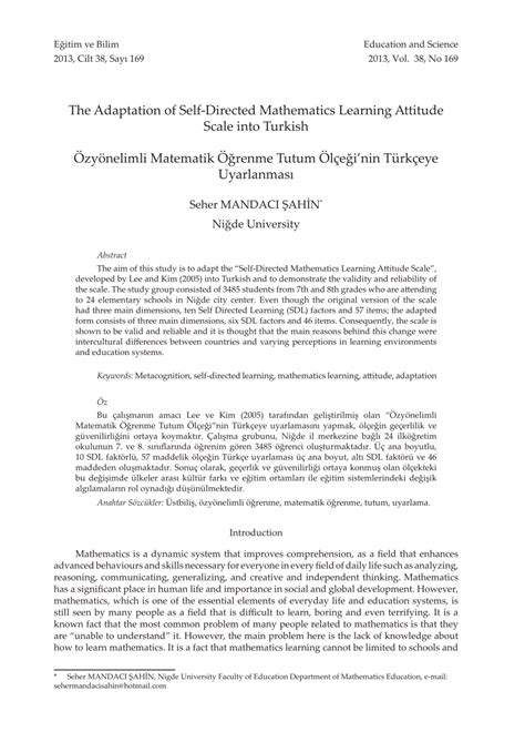 Pdf The Adaptation Of Self Directed Mathematics Learning Attitude Scale Into Turkish
