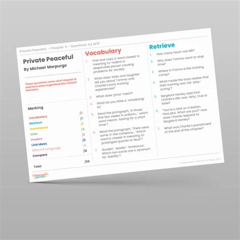 Uks2 Reading Skills Private Peaceful Chapter 8 Resource Classroom Secrets