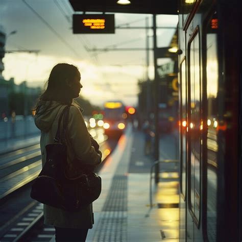 A Commuter Holding A Transit Pass While Waiting At A Tram Stop Premium Ai Generated Image