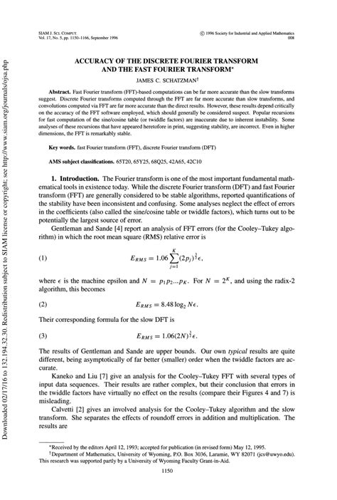 Pdf Accuracy Of The Discrete Fourier Transform And The Fast Fourier