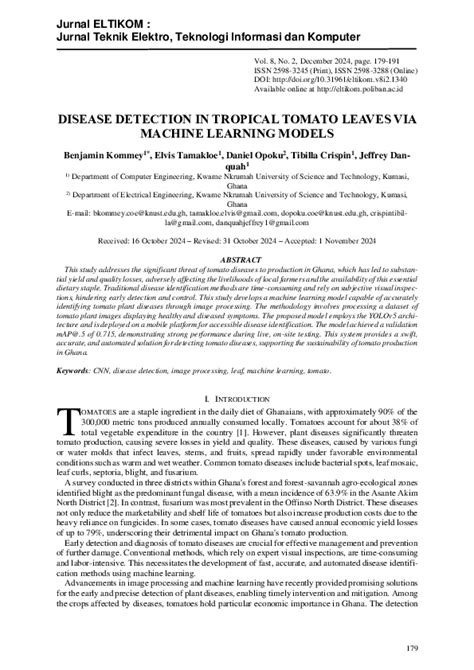 Pdf Tomato Disease Detection Using Machine Learning Models
