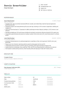 Ruby Developer Resume Example