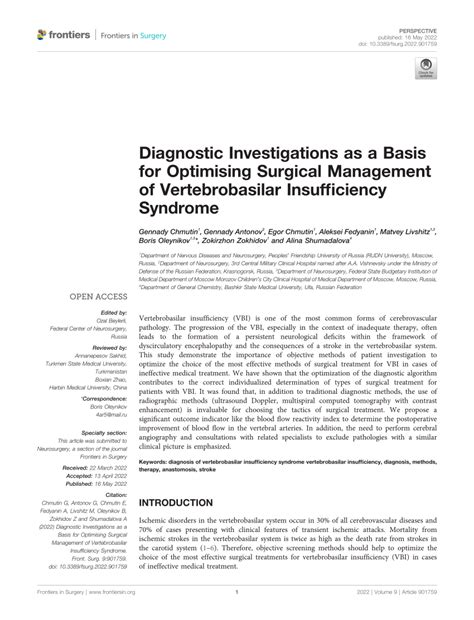 Pdf Diagnostic Investigations As A Basis For Optimising Surgical Management Of Vertebrobasilar