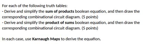 Solved For Each Of The Following Truth Tables Derive And Chegg Com