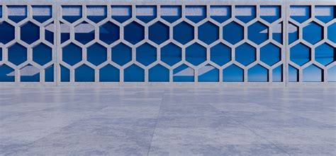 빈 콘크리트 공간이 있는 시멘트 차고 디자인 장면입니다 추상적인 최소한의 아키텍처 배경입니다 모형을 위한 넓은 공간을 비웁니다 콘크리트 바닥이 있는 주차장 흐린 푸른 하늘