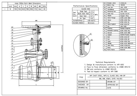ASTM A216 WCB Gate Valve API 600 6 Inch 300 LB BW Dervos