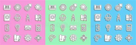 Set Line Processor With Microcircuits Cpu Calculator Graphing Paper And Compass Gear Arrows