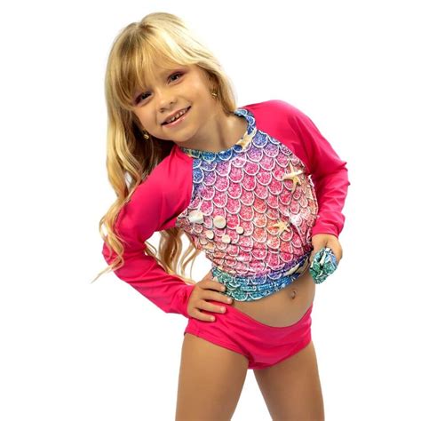 Conjunto Infantil Blusa Uv Calcinha Sereia Especial Cecí Moda Praia
