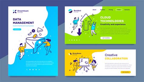 색상 배경에 사람들과 비즈니스 일러스트 템플릿 세트 벡터 관리 클라우드 기술 텍스트와의 협업 개념 개발에 대한 스톡 벡터 아트 및 기타 이미지 Istock