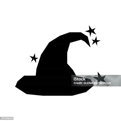 마녀 모자 실루엣 흰색 배경에 고립 할로윈 실루엣 블랙 매직 모자와 별 일러스트레이션 10월에 대한 스톡 벡터 아트 및 기타