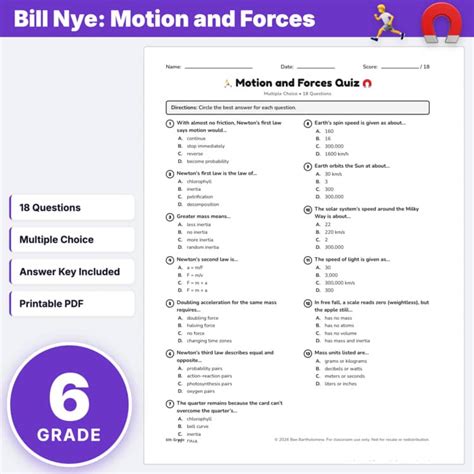 Motion And Forces Science Quiz Grade 6 Pdf Answer Key Tpt