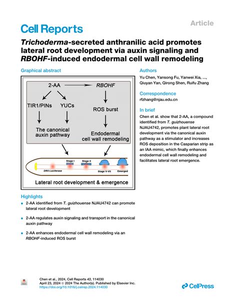 Pdf Trichoderma Secreted Anthranilic Acid Promotes Lateral Root Development Via Auxin