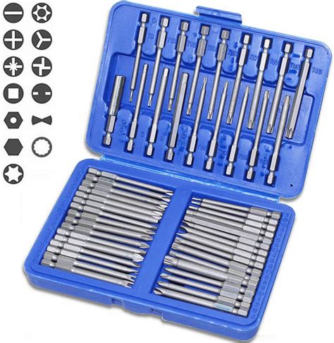 50pcs Extra Long 75mm Security Bits Hex Torx Star Spline Flat