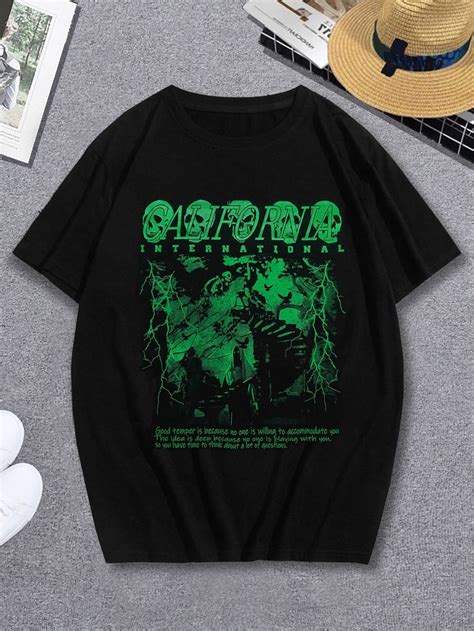 ROMWE Goth Rapazes Camiseta Slogan Gráfico de crânio Clothes