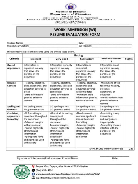 Resume Evaluation Sheet Pdf Résumé