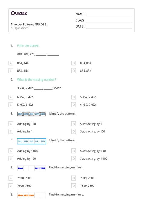 50 Number Patterns Worksheets For 3rd Grade On Quizizz Free And Printable