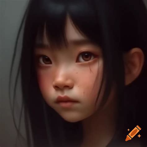 Asian Girl With Glasses And Long Dark Brown Hair Looking Beautiful And