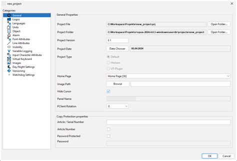 User Interface Project Properties