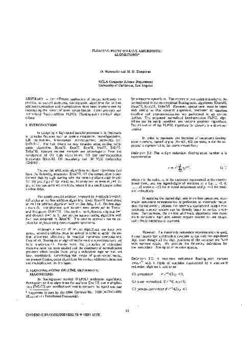 Pdf Floating Point On Line Arithmetic Algorithms