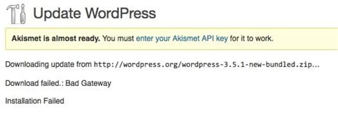 WordPress Upgrade Error Bad Gateway