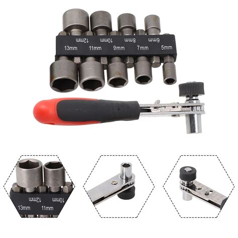 10pcs Ratchet Wrench 5 13mm Power Nut Driver Adapter Pawl Socket
