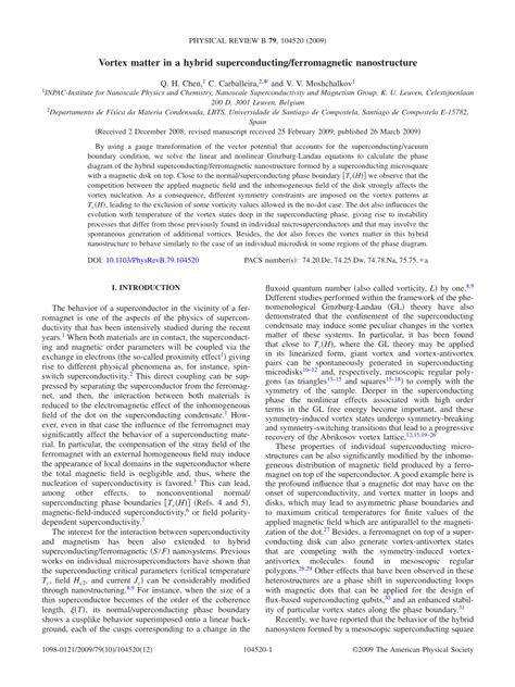 Pdf Vortex Matter In A Hybrid Superconductingferromagnetic Nanostructure
