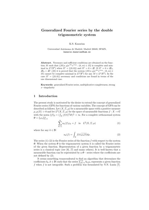 Pdf Generalized Fourier Series By Double Trigonometric System