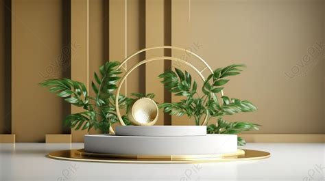 우아함과 세련미가 완벽하게 조화를 이루는 가정용 식물과 금색 사랑 장식품을 갖춘 놀라운 3d 렌더링 팔각형 연단 제품 디스플레이 무대 3d 식물 배경 연단 배경 사랑