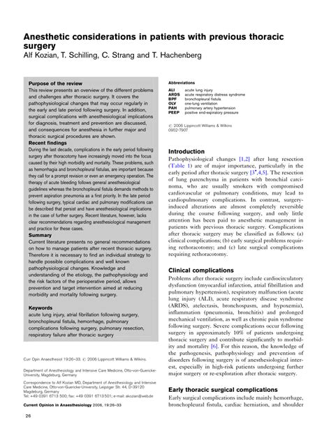 Pdf Anesthetic Considerations In Patients With Previous Thoracic Surgery