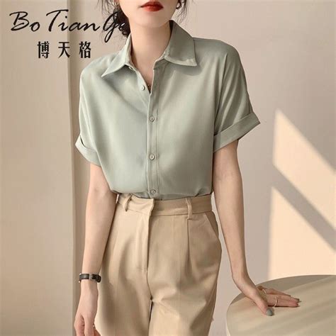 S 2xl 法式短袖純色襯衫女港風寬鬆百搭顯瘦夏季設計感小眾襯衣 蝦皮購物