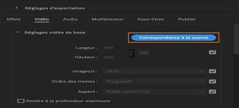 Référence des paramètres dexportation pour Adobe Media Encoder