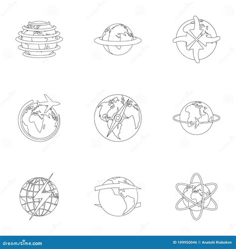 International Icons Set Outline Style Stock Vector Illustration Of