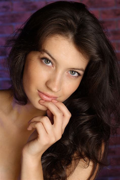 Women Wavy Hair MetArt Ganna A Juicy Lips Blue Eyes Looking At Viewer Brunette Portrait