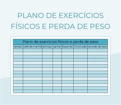 Planilhas Plano De Exercícios Físicos E Perda De Peso Excel E Edição On