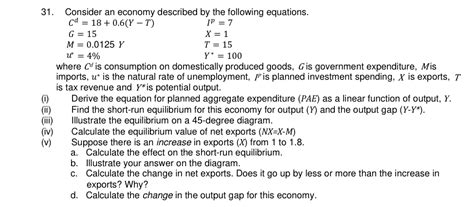 Solved 31 Consider An Economy Described By The Following Chegg