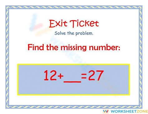 Missing Addend Exit Ticket Worksheet