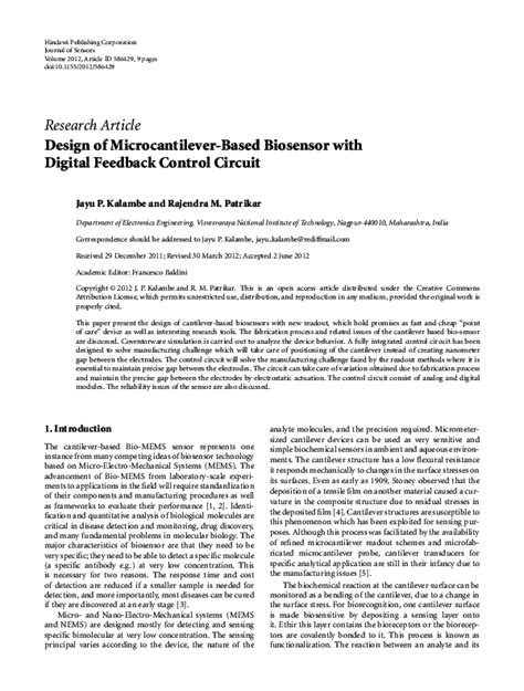 Pdf Design Of Microcantilever Based Biosensor With Digital Feedback Control Circuit