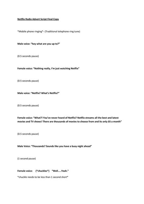 Netflix Radio Advert Script Final Copy