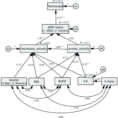 model 1 shows the hypothesized pathways dashed lines indicate
