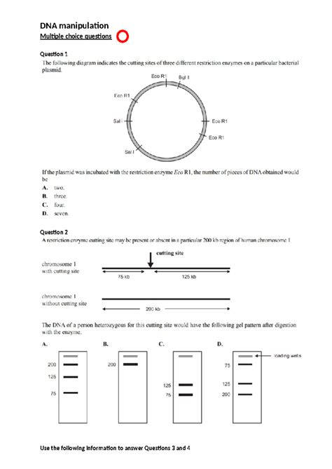 Dna Manipulation Multiple Choice Questions Dna Manipulation