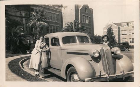 Two Women Posing With A Car Original Photograph